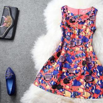 Retro Print Dress on Luulla