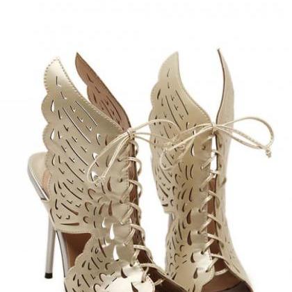 Sexy Lace Up Angel Wings High Heels Shoes In Light Gold on Luulla