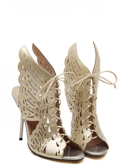 Sexy Lace Up Angel Wings High Heels Shoes In Light Gold on Luulla
