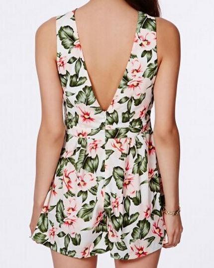 Printed Sleeveless Backless Sexy Conjoined Shorts on Luulla