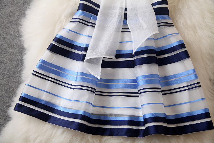 Fashion Contrast Color Bow Striped Dress on Luulla